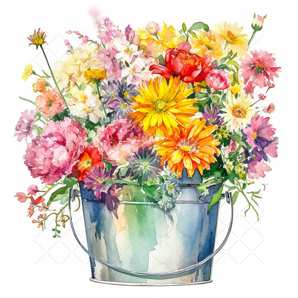 Bloomstruck Flowers in Bucket Bundle Clipart, 10 High Quality Jpgs ...