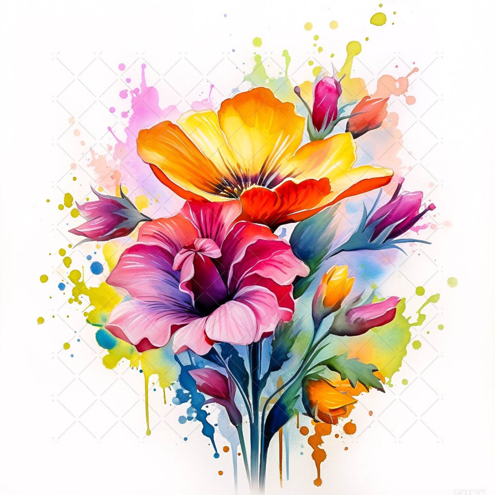 Vibrant Watercolor Flower Bouquet Bundle Clipart, 10 High Quality Jpgs ...