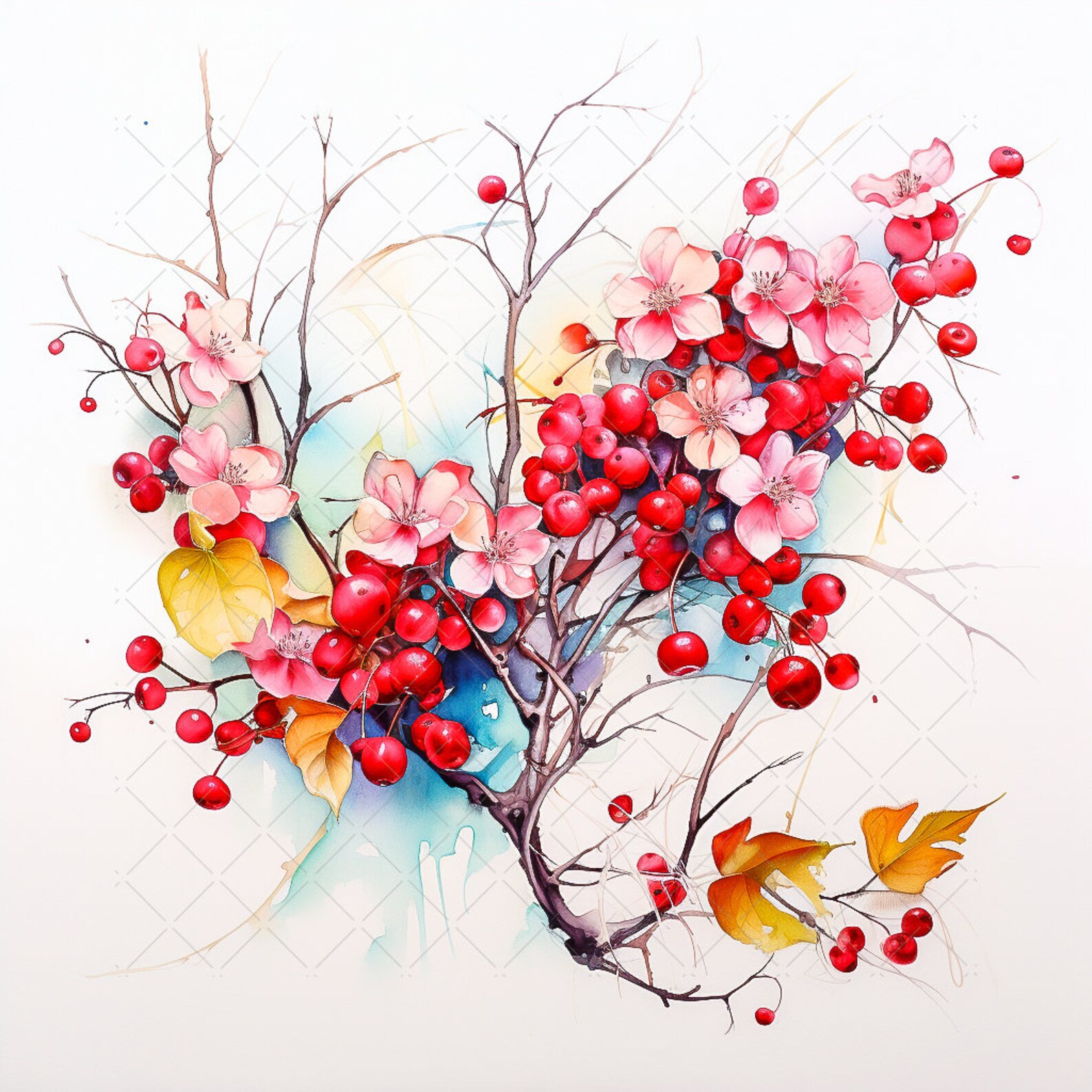 Watercolor Winter Berry Bundle Clipart, 10 High Quality Jpgs, Autumn ...