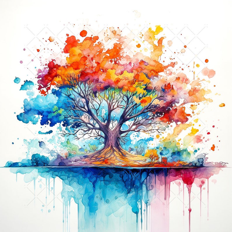 Vibrant Red Watercolor Trees Bundle Clipart, 10 High Quality Jpgs ...
