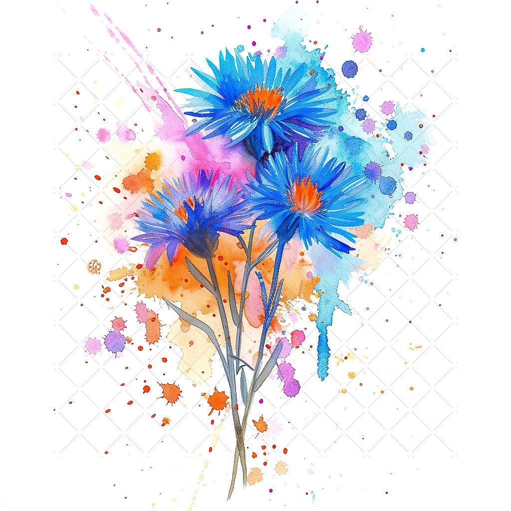 Blue Aster Flower Bundle Clipart, 10 High Quality Jpgs, Watercolor ...