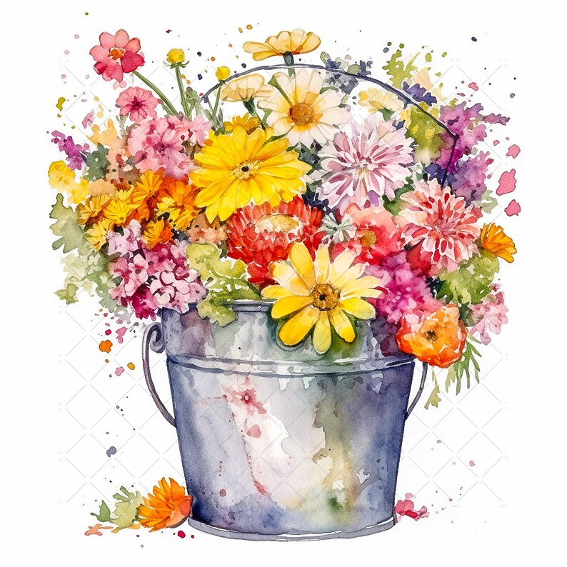 Bloomstruck Flowers in Bucket Bundle Clipart, 10 High Quality Jpgs ...