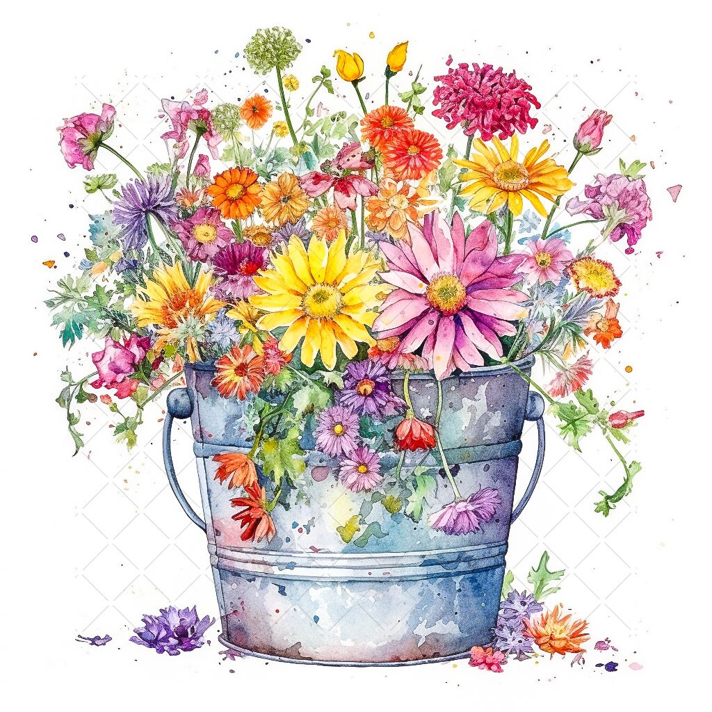 Bloomstruck Flowers in Bucket Bundle Clipart, 10 High Quality Jpgs ...