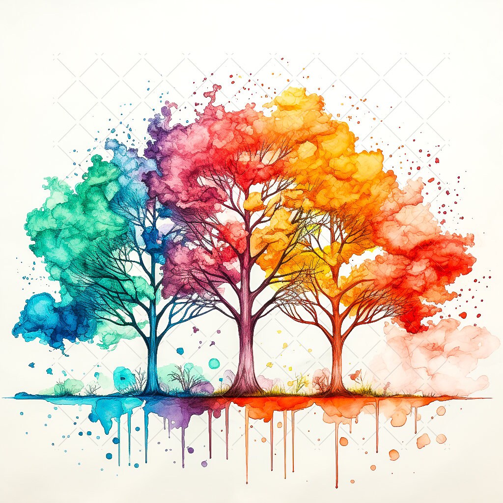 Fall Vibrant Trees Watercolor Bundle Clipart, 10 High Quality Jpgs ...