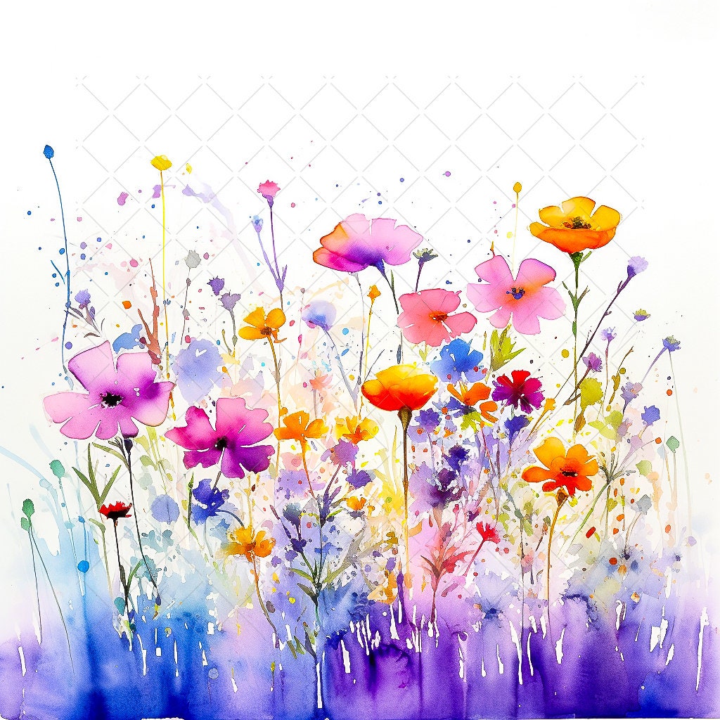 Wild Flowers Bundle Clipart, 10 High Quality Jpgs, Watercolor Flower in ...