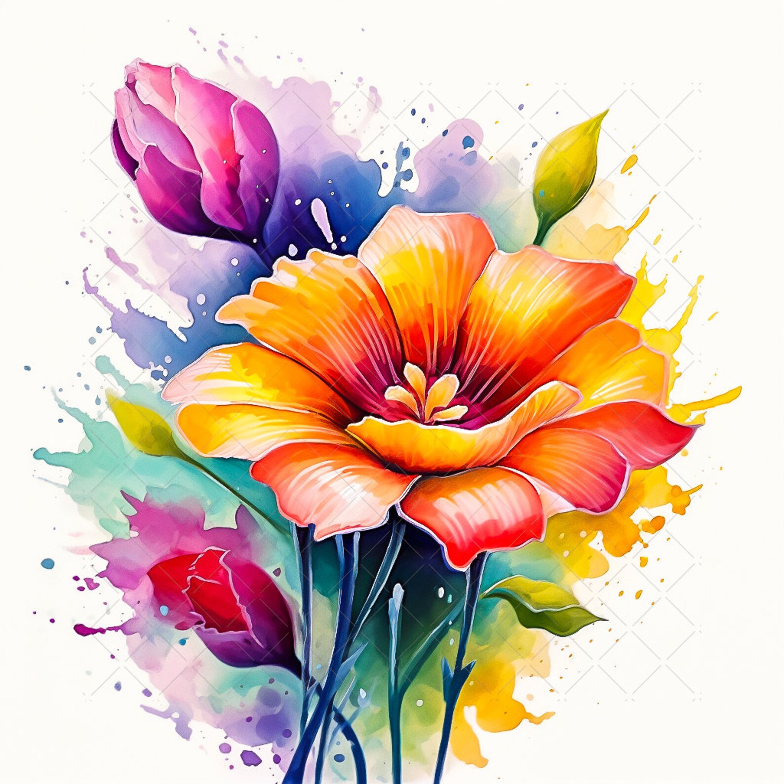 Vibrant Watercolor Flower Bouquet Bundle Clipart, 10 High Quality Jpgs ...