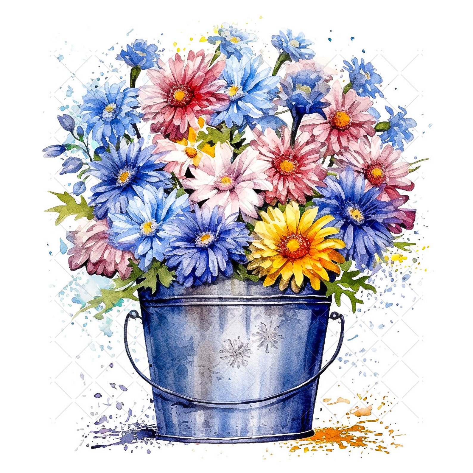 Watercolor Aster Flowers Bouquet Bundle Clipart, 10 High Quality Jpgs ...