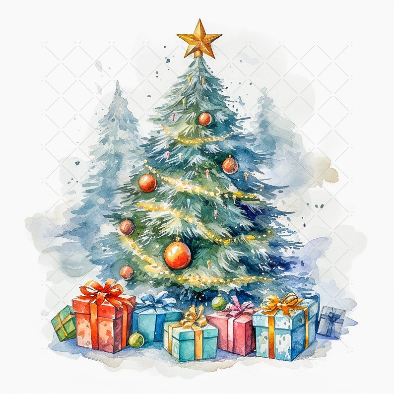 Christmas Trees Watercolor Bundle Clipart, 10 High Quality Jpgs ...