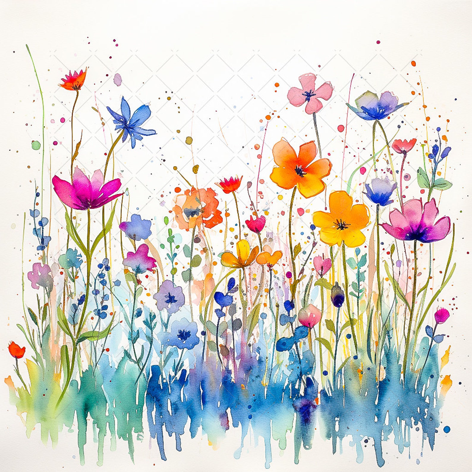 Wild Flowers Bundle Clipart, 10 High Quality Jpgs, Watercolor Flower in ...