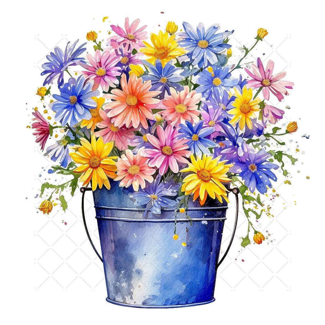 Watercolor Aster Flowers Bouquet Bundle Clipart, 10 High Quality Jpgs ...