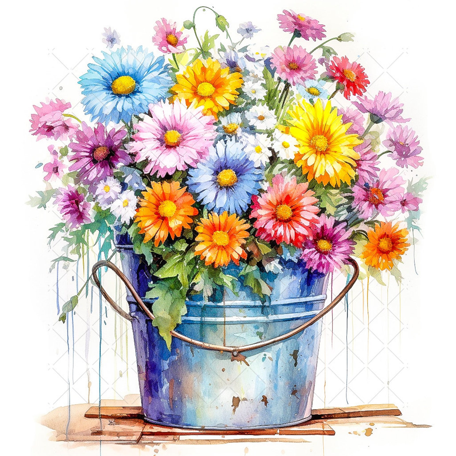 Watercolor Aster Flowers Bouquet Bundle Clipart, 10 High Quality Jpgs ...