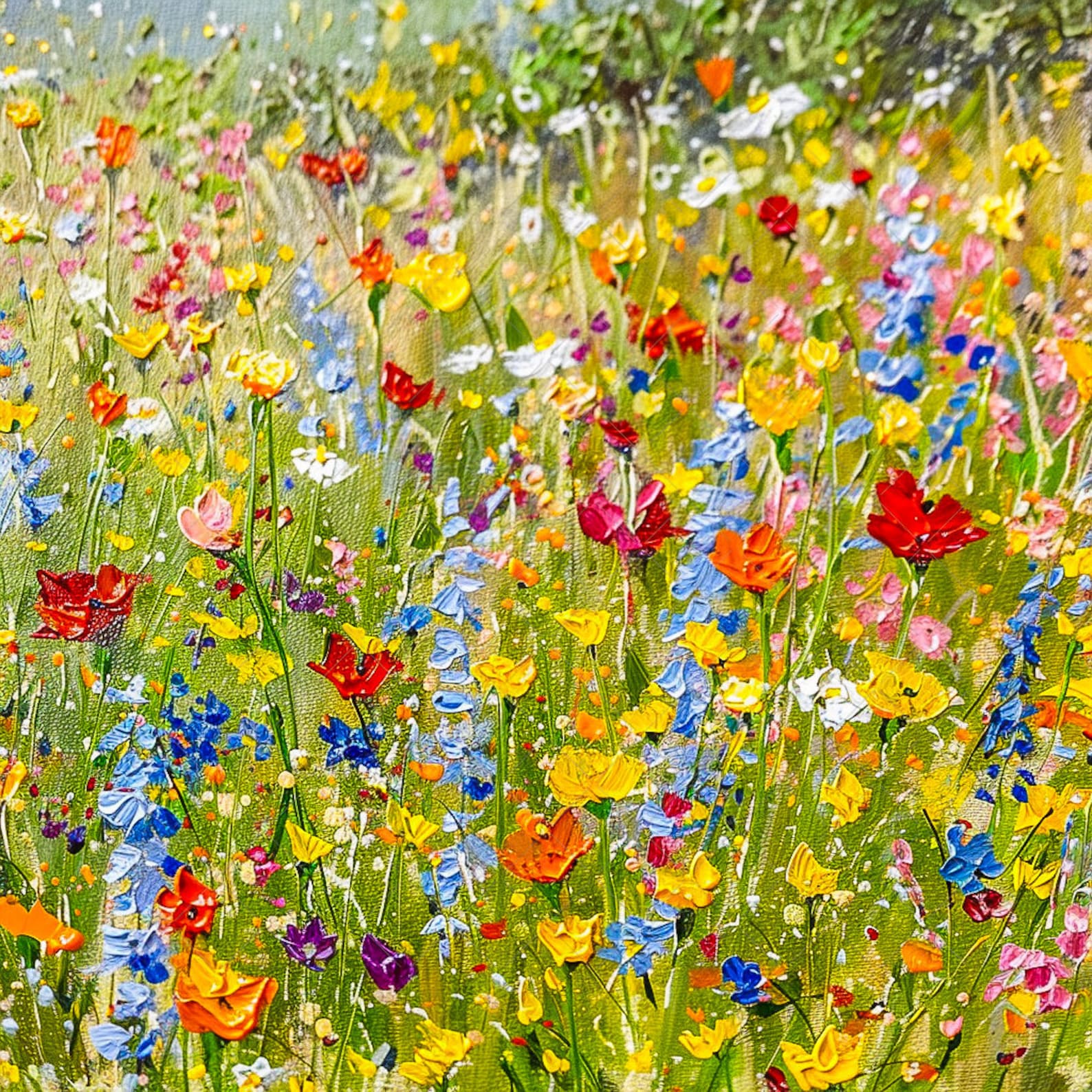 Vibrant Oil Painting of Wild Flowers in Field Bundle Clipart, 10 High ...