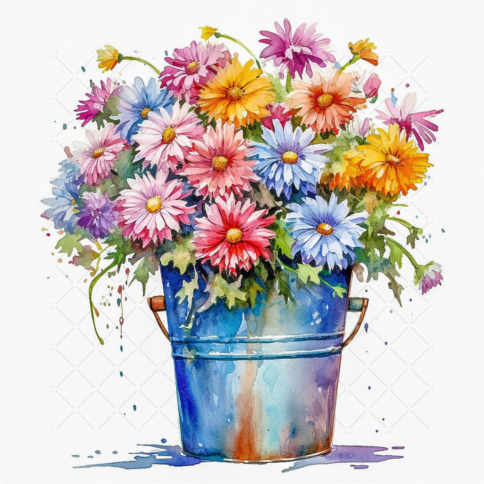Watercolor Aster Flowers Bouquet Bundle Clipart, 10 High Quality Jpgs ...