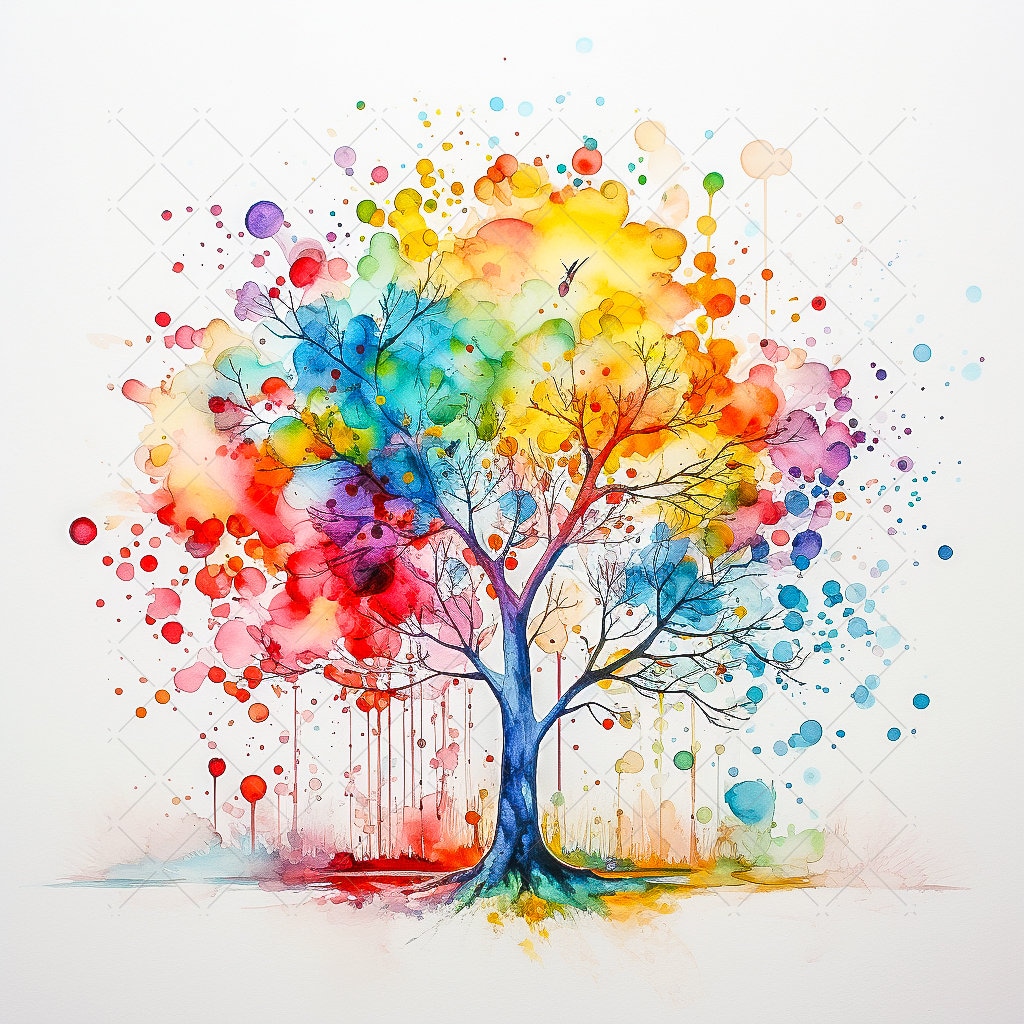 Watercolor Fall Vibrant Trees Bundle Clipart, 10 High Quality Jpgs ...