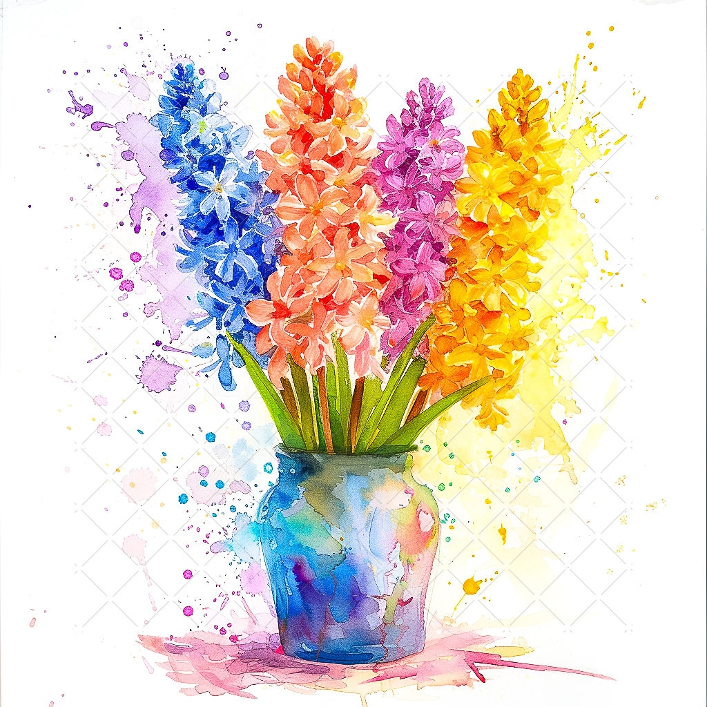 Vase of Hyacinths Flowers Bundle Clipart, 10 High Quality Jpgs, Watercolor Flower in Vase Art ...