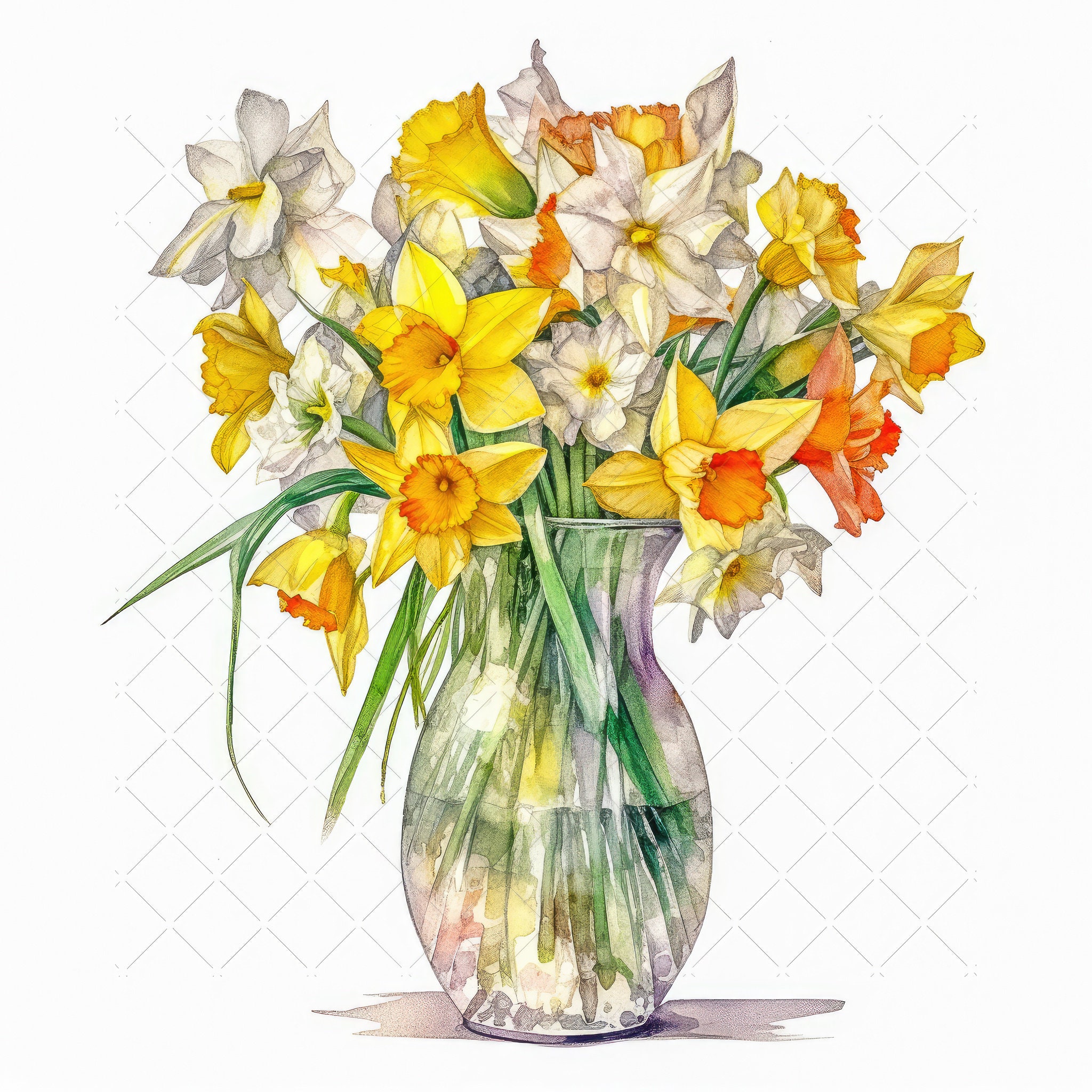 Vase of Daffodil Flowers Bundle Clipart, 10 High Quality Jpgs ...