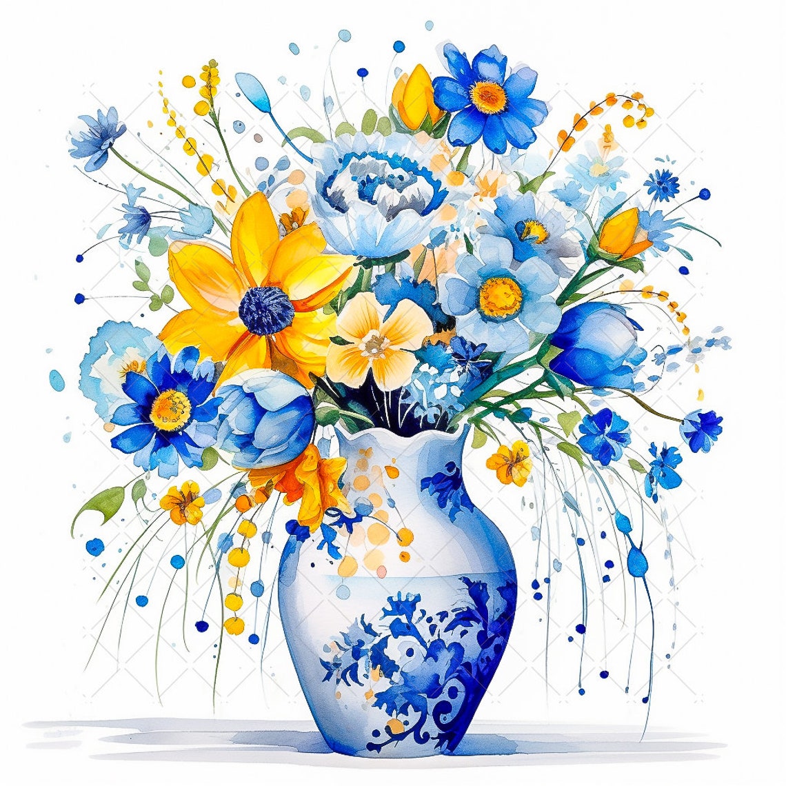 Blue Flowers Mix in Vase Bundle Clipart 10 High Quality Jpgs - Etsy