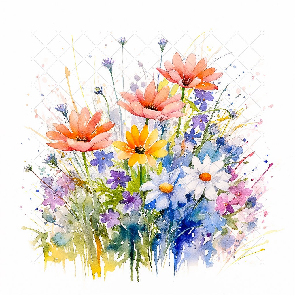 Wild Flowers Bundle in Flowerbed Clipart 10 High Quality - Etsy