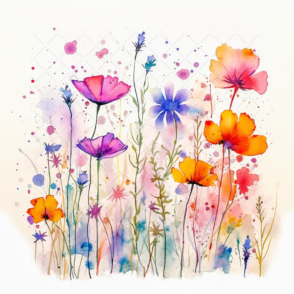 Wild Flowers Bundle Clipart, 10 High Quality Jpgs, Watercolor Flower in ...
