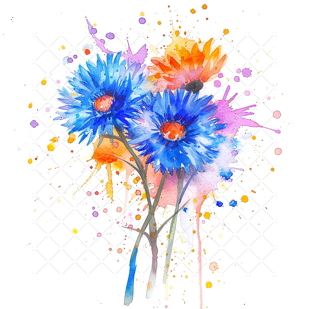 Blue Aster Flower Bundle Clipart, 10 High Quality Jpgs, Watercolor ...