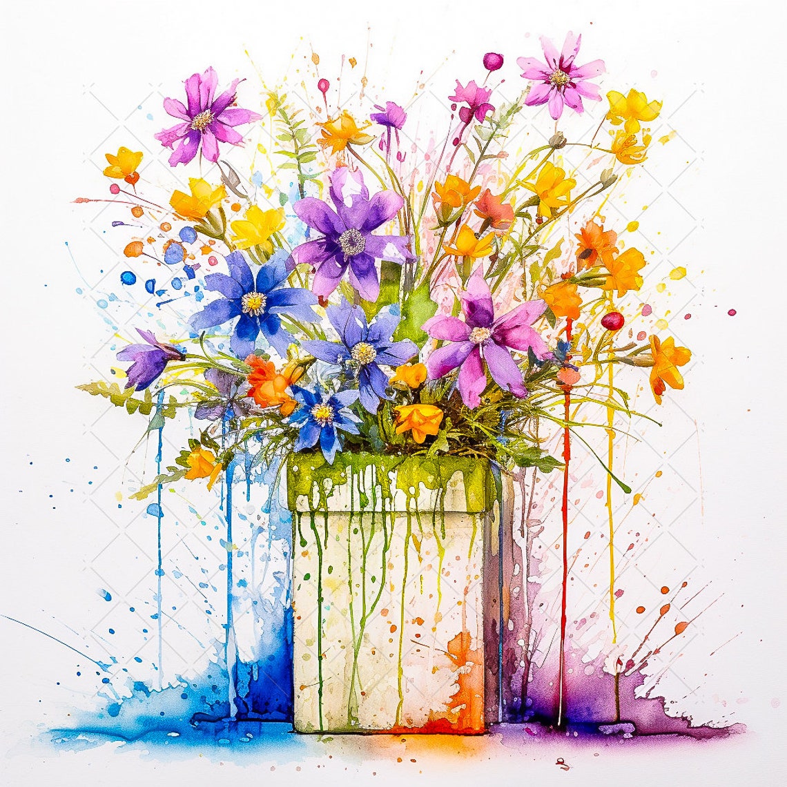 Wild Flowers Bundle Clipart, 10 High Quality Jpgs, Watercolor Flower in ...