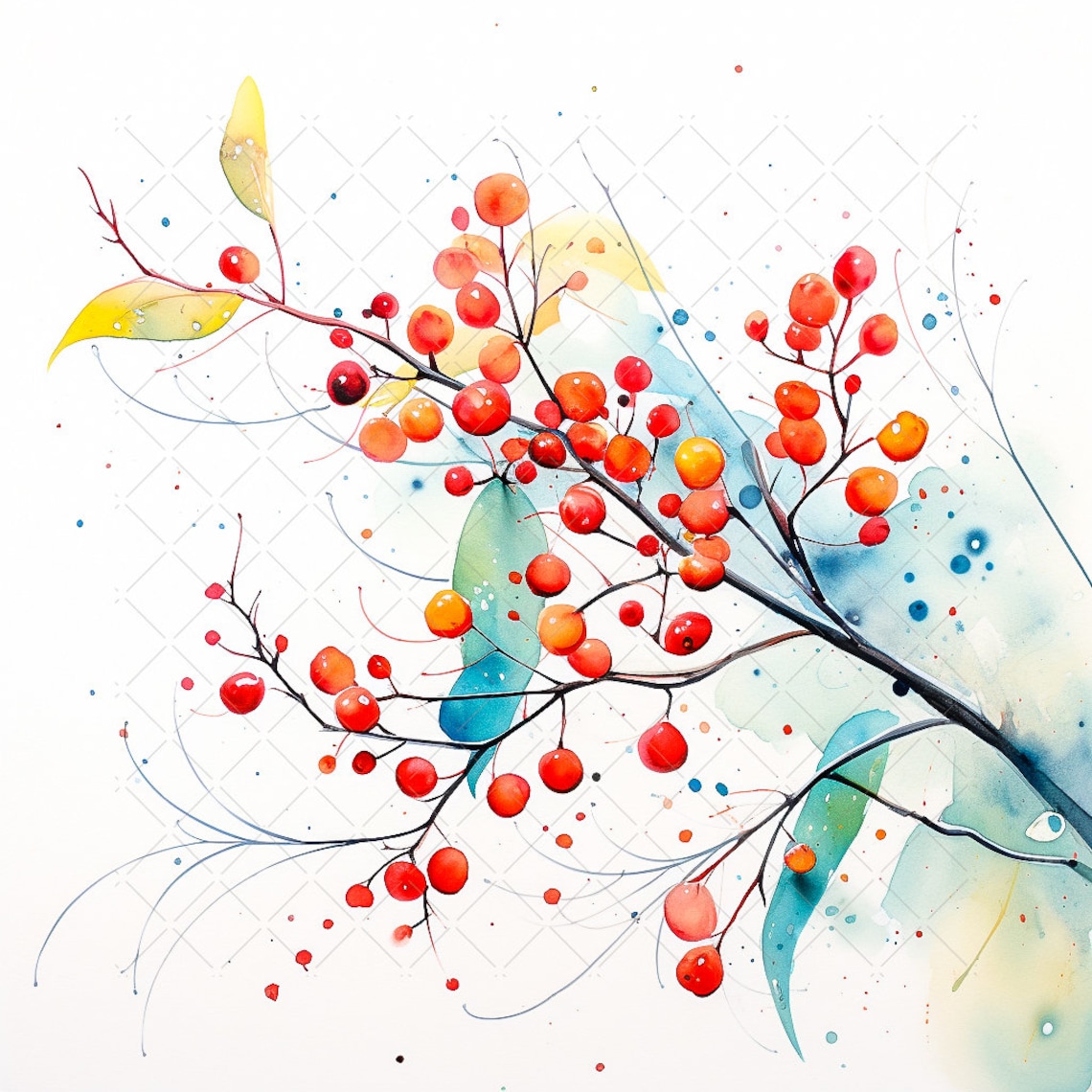 Watercolor Autumn Berry Bundle Clipart, 10 High Quality Jpgs, Winter ...