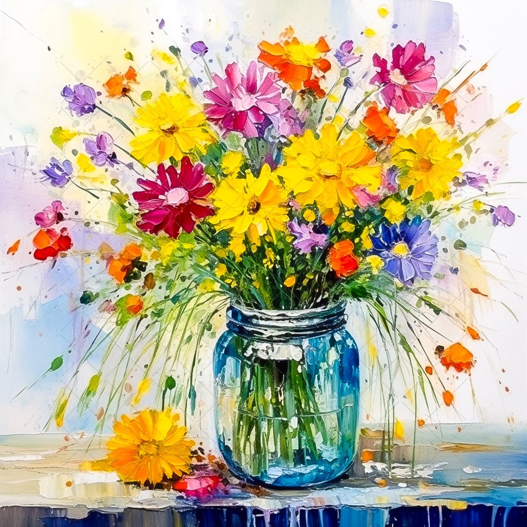 Wild Flowers Bundle Clipart, 10 High Quality Jpgs, Watercolor Flower in ...