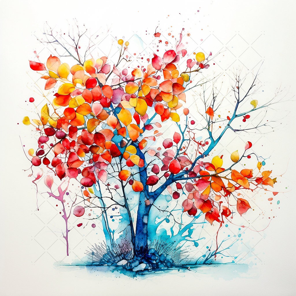 Fall Vibrant Trees Watercolor Bundle Clipart, 10 High Quality Jpgs ...