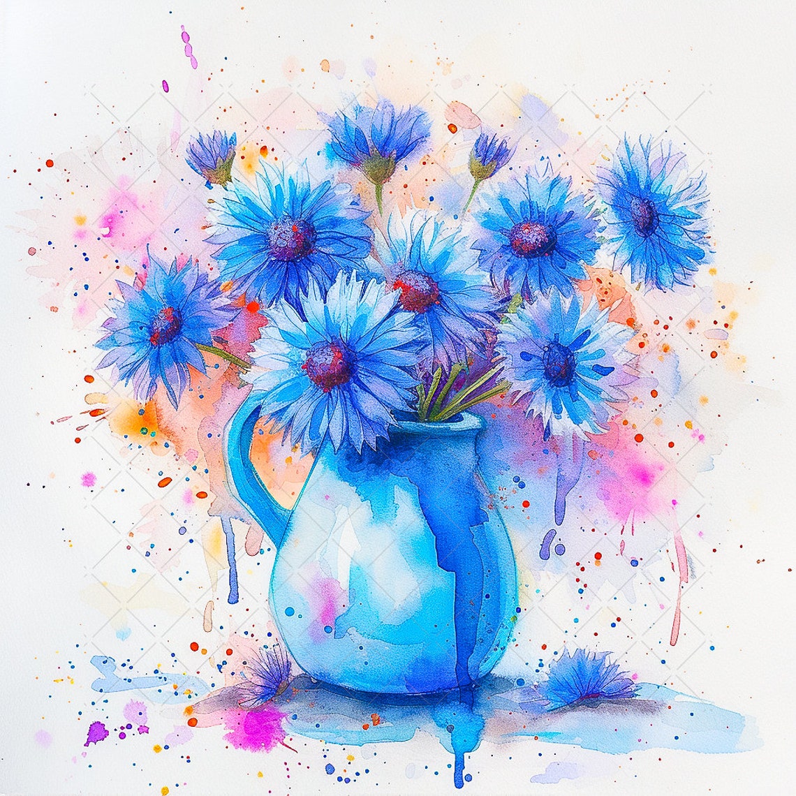Blue Aster Flowers in Vase Bundle Clipart, 10 High Quality Jpgs ...