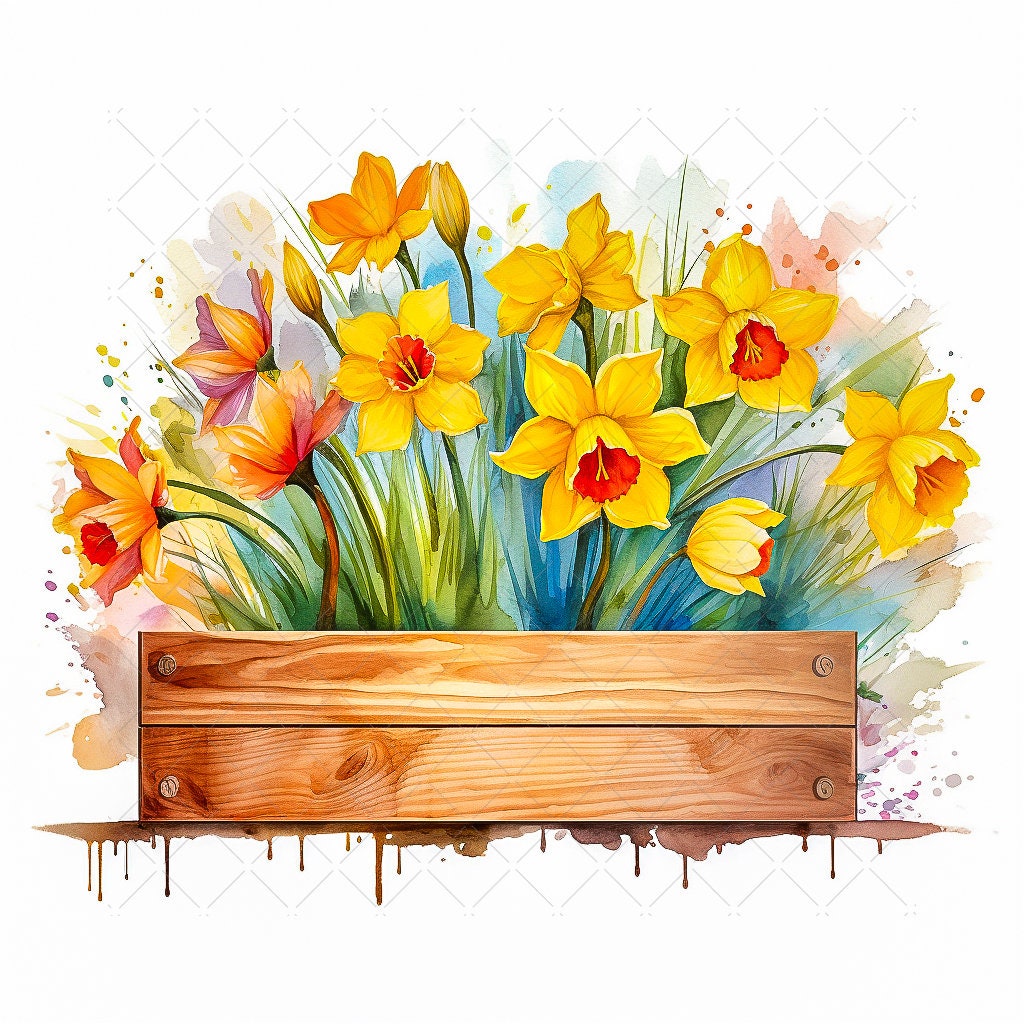 Daffodil Flowers Planter Box Bundle Clipart, 10 High Quality Jpgs ...