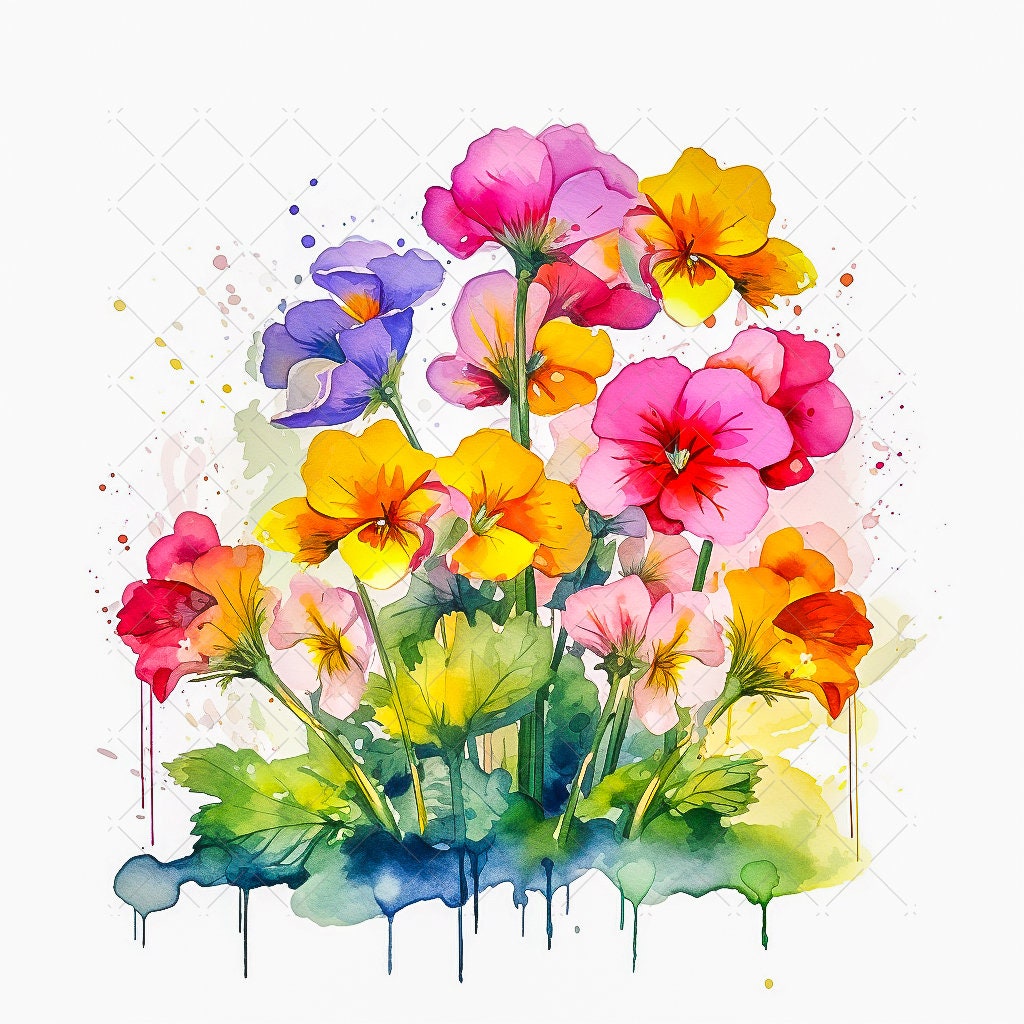 Primrose Flowers in Flowerbed Bundle Clipart, 10 High Quality Jpgs ...