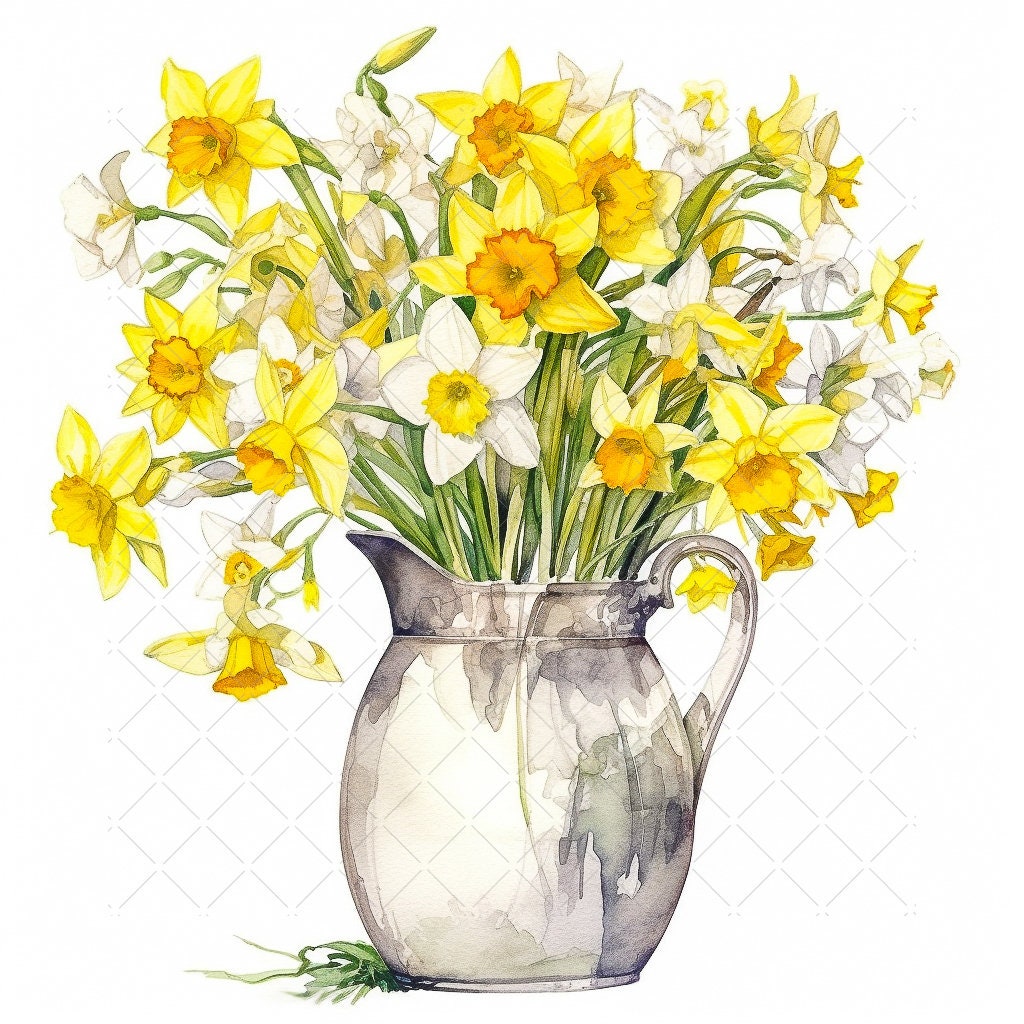 Vase of Daffodil Flowers Bundle Clipart, 10 High Quality Jpgs ...