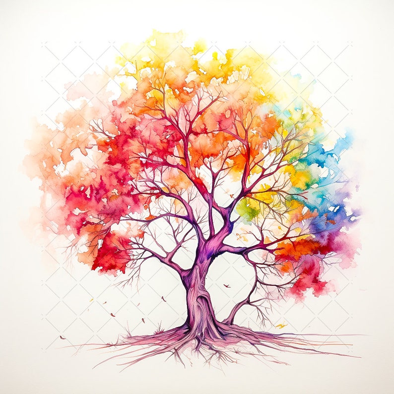 Watercolor Fall Vibrant Trees Bundle Clipart, 10 High Quality Jpgs ...