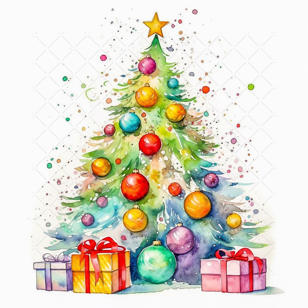 Christmas Trees Bundle Watercolor Clipart, 10 High Quality Jpgs ...