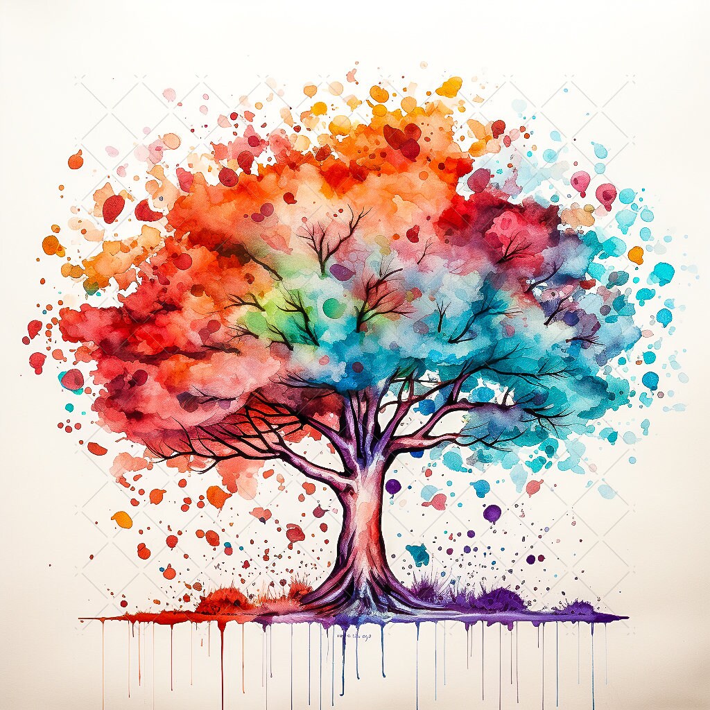 Fall Vibrant Trees Watercolor Bundle Clipart, 10 High Quality Jpgs ...