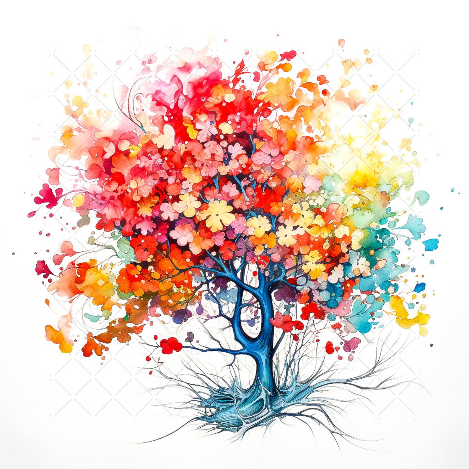 Watercolor Fall Vibrant Trees Bundle Clipart, 10 High Quality Jpgs ...