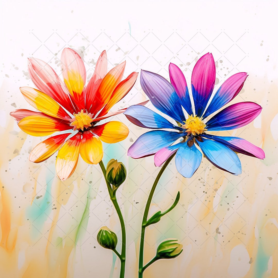 Daisy Vibrant Watercolor Colorful Flowers Bundle Clipart, 10 High ...