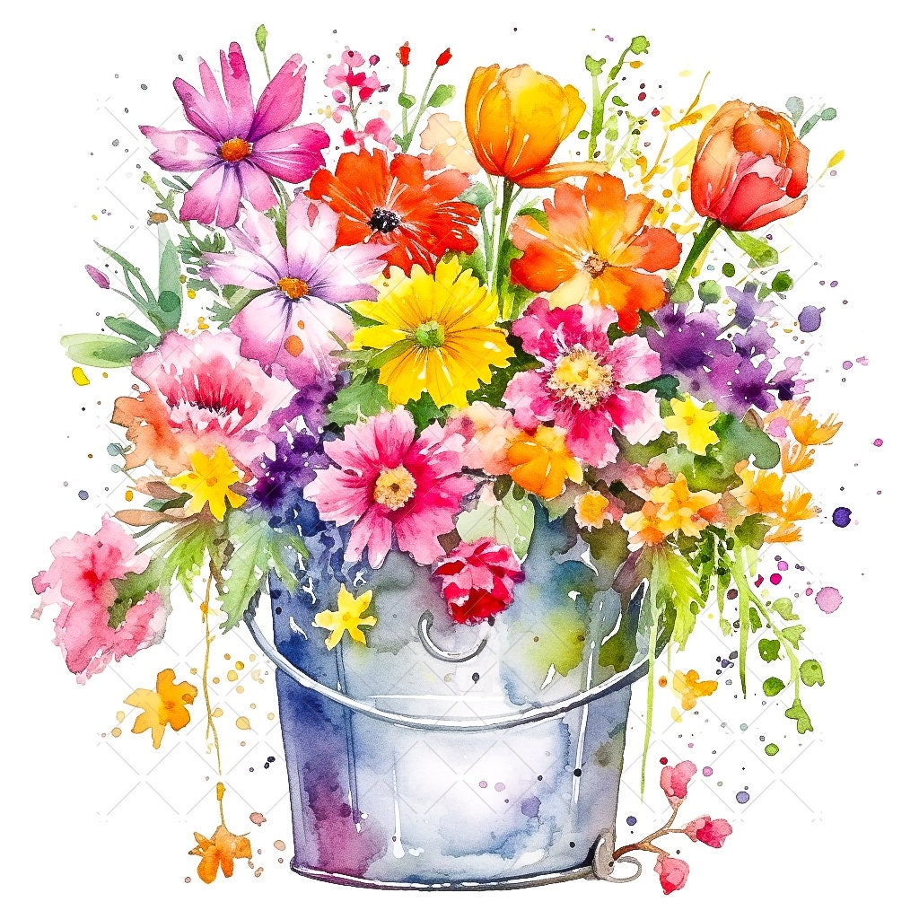 Bloomstruck Flowers in Bucket Bundle Clipart, 10 High Quality Jpgs ...