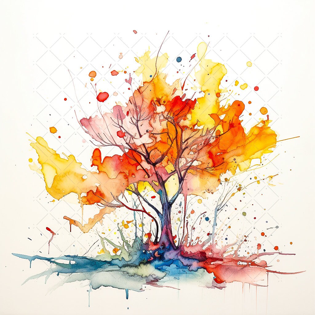 Watercolor Fall Vibrant Trees Bundle Clipart, 10 High Quality Jpgs ...