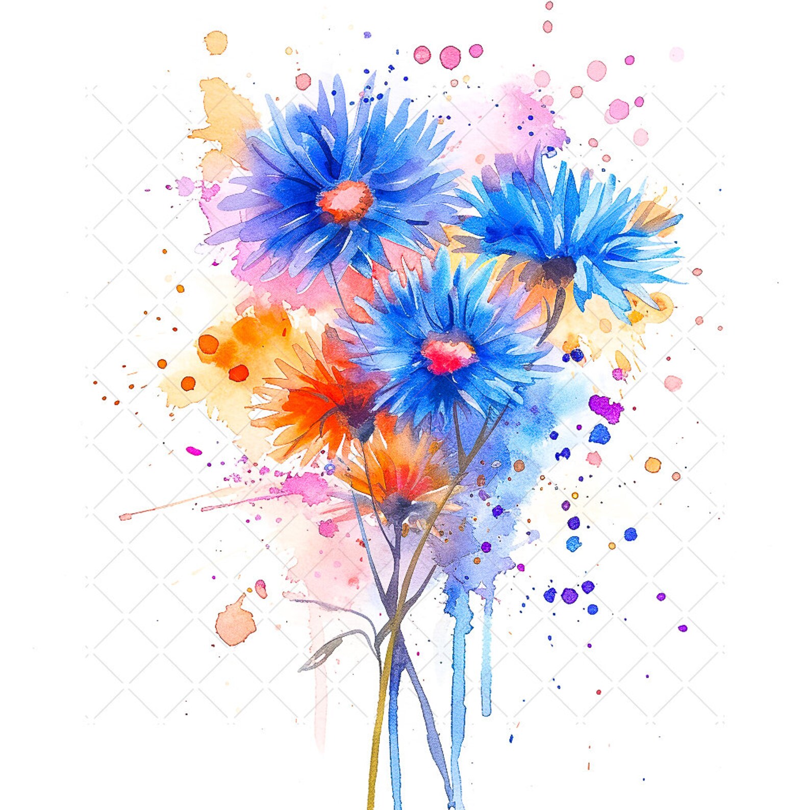 Blue Aster Flower Bundle Clipart, 10 High Quality Jpgs, Watercolor ...