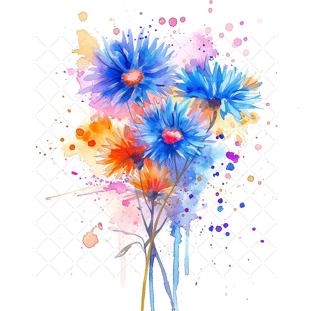 Blue Aster Flower Bundle Clipart, 10 High Quality Jpgs, Watercolor ...