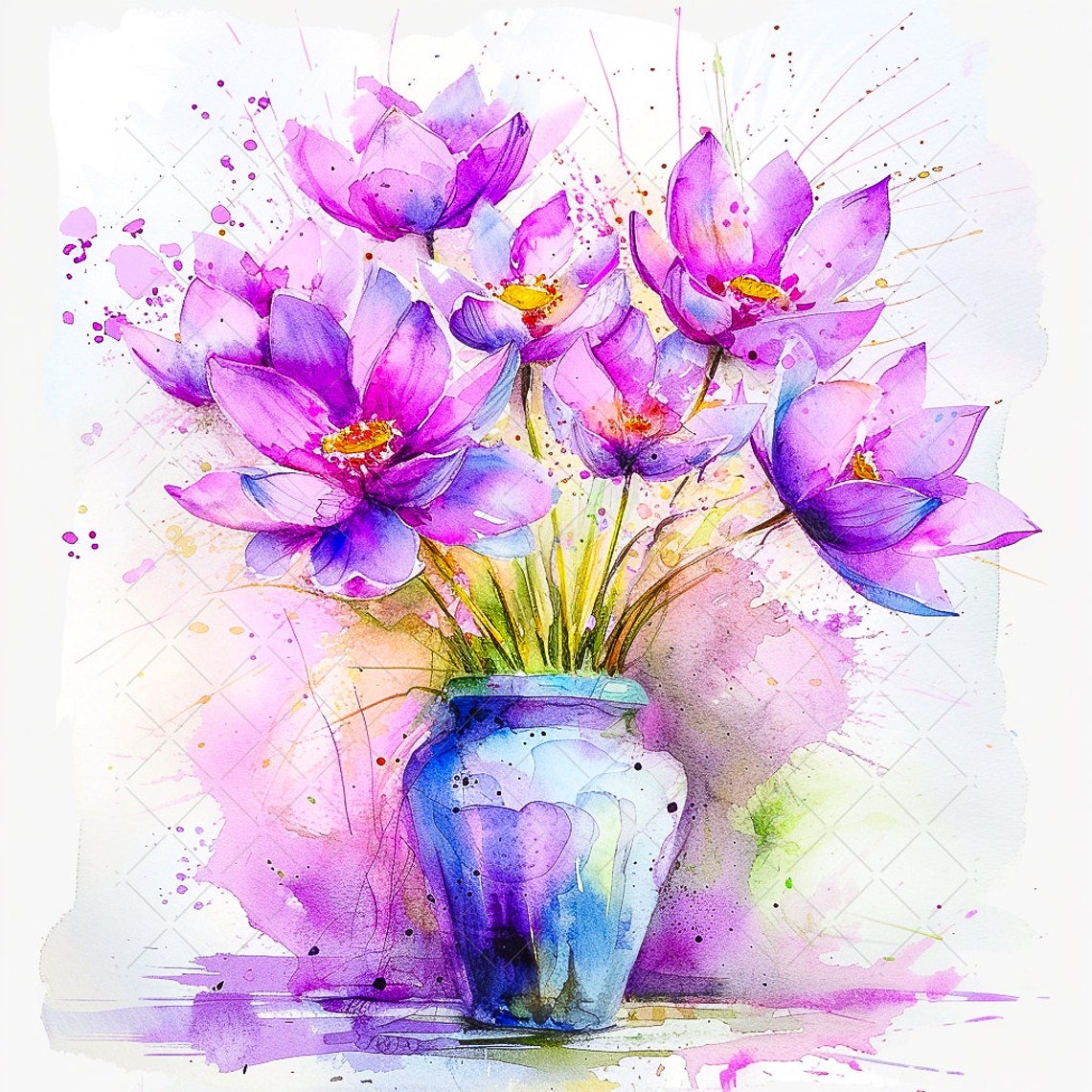 Purple Lotus Flowers in Vase Bundle Clipart, 10 High Quality Jpgs ...