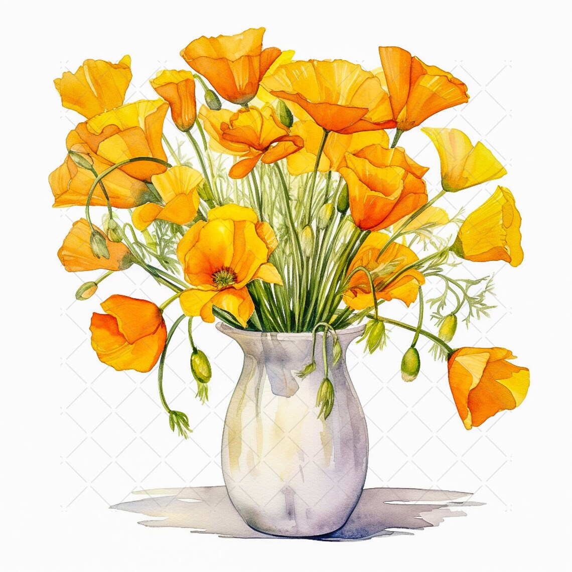 Vase of Orange Poppy Flowers Bundle Clipart, 10 High Quality JPG ...