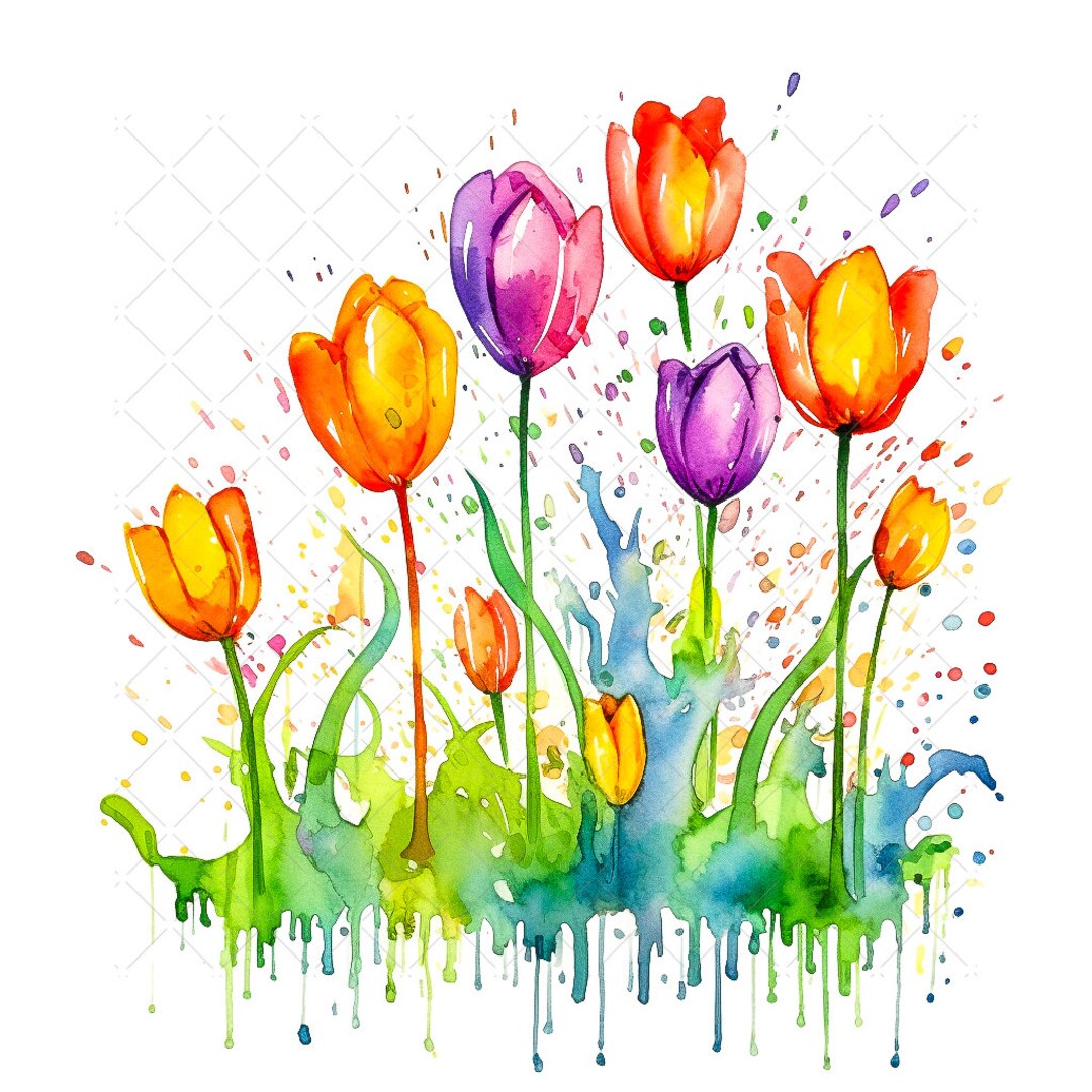 Watercolor Tulips Clipart Bundle, Vibrant Floral Wall Art (digital ...