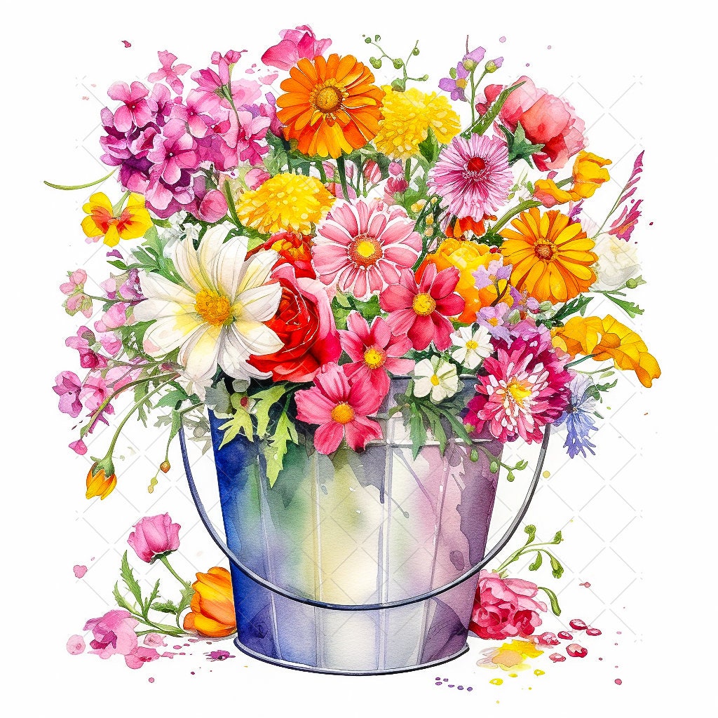 Bloomstruck Flowers in Bucket Bundle Clipart, 10 High Quality Jpgs ...