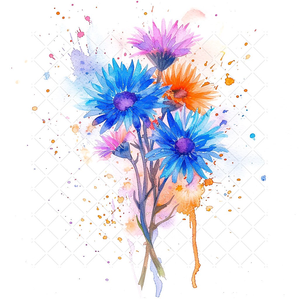 Blue Aster Flower Bundle Clipart, 10 High Quality Jpgs, Watercolor ...