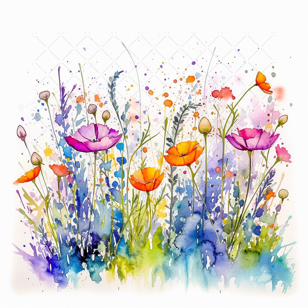 Wild Flowers Bundle Clipart, 10 High Quality Jpgs, Watercolor Flower in ...