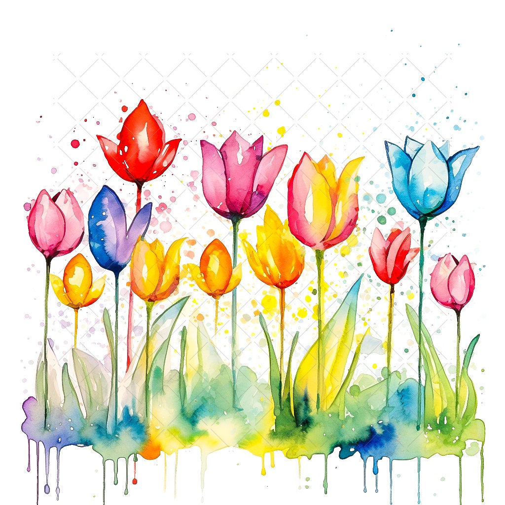 Watercolor Tulips Clipart Bundle, Vibrant Floral Wall Art (digital ...