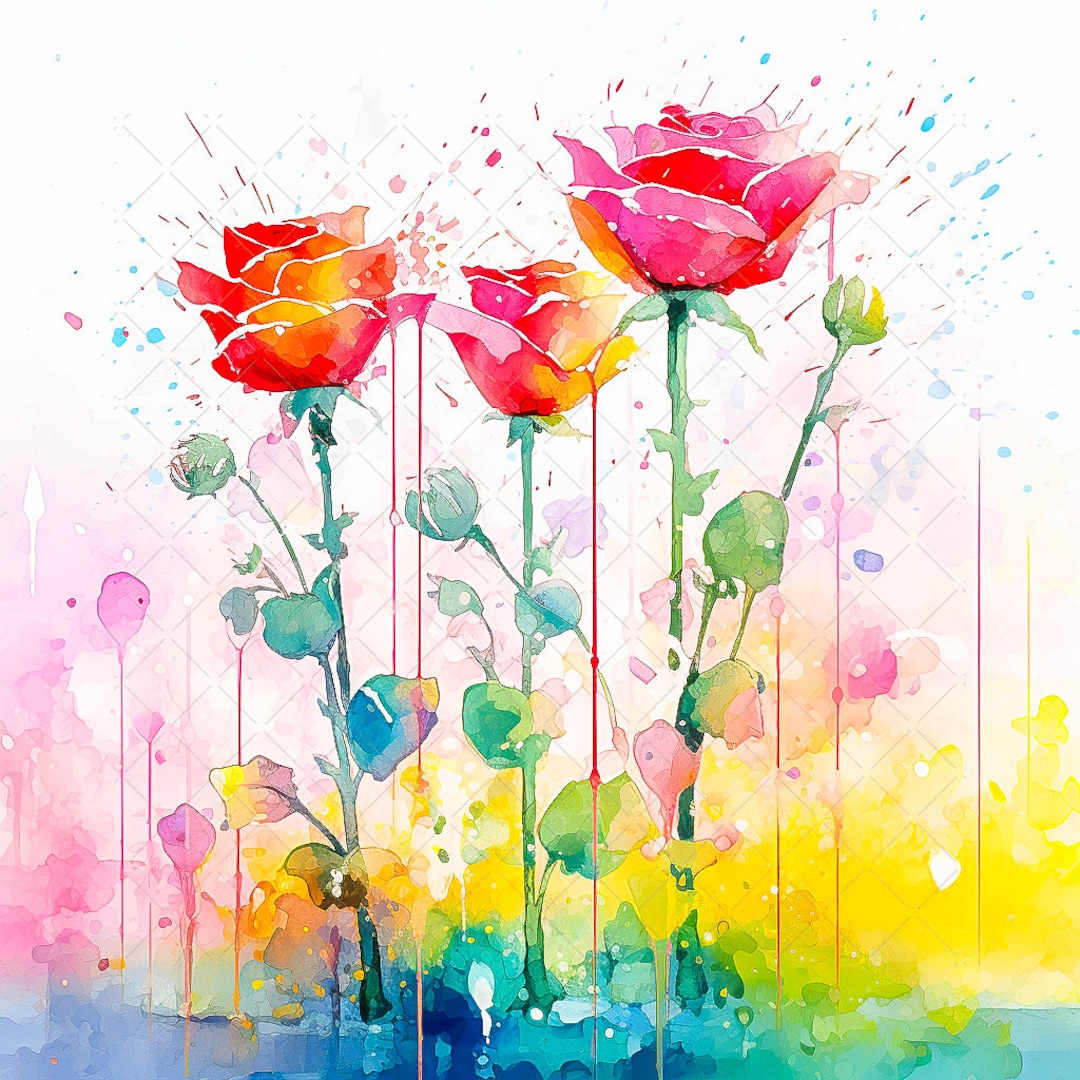 Roses Flowers Watercolor in Field Flowers Bundle Clipart, 10 High ...