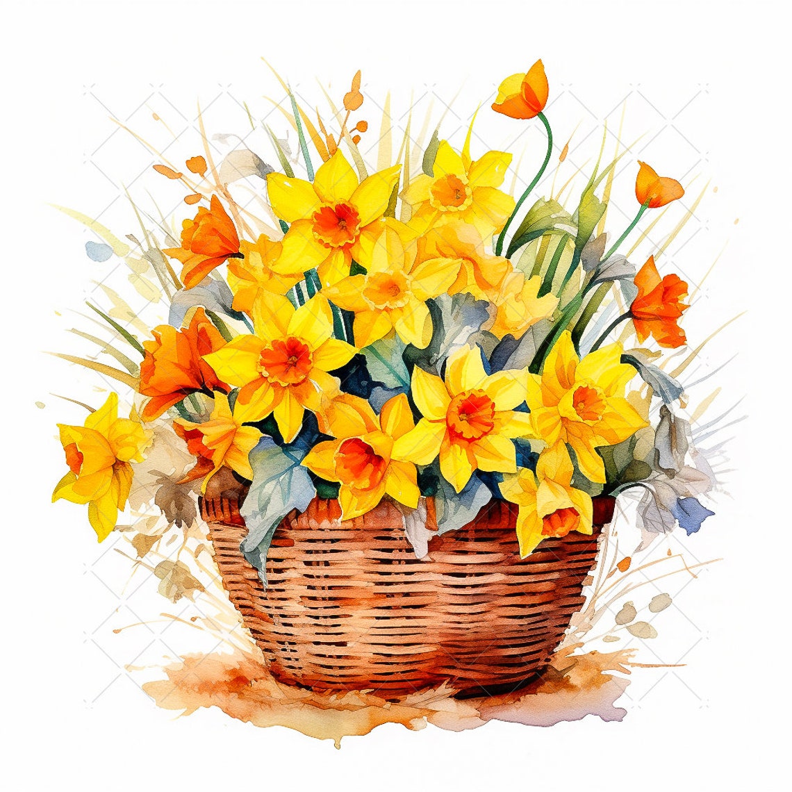 Daffodil Flowers in Flowerbed Bundle Clipart, 10 High Quality Jpgs ...